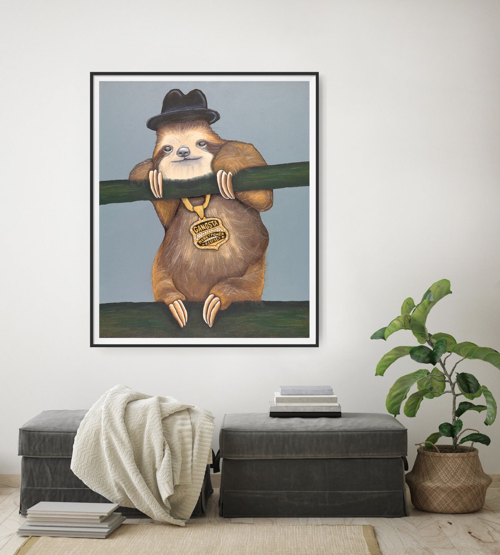 "Gangsta Sloth" velg størrelse – Art By Hamre