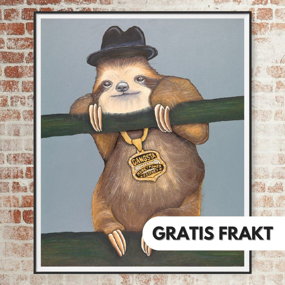 "Gangsta Sloth" velg størrelse – Art By Hamre