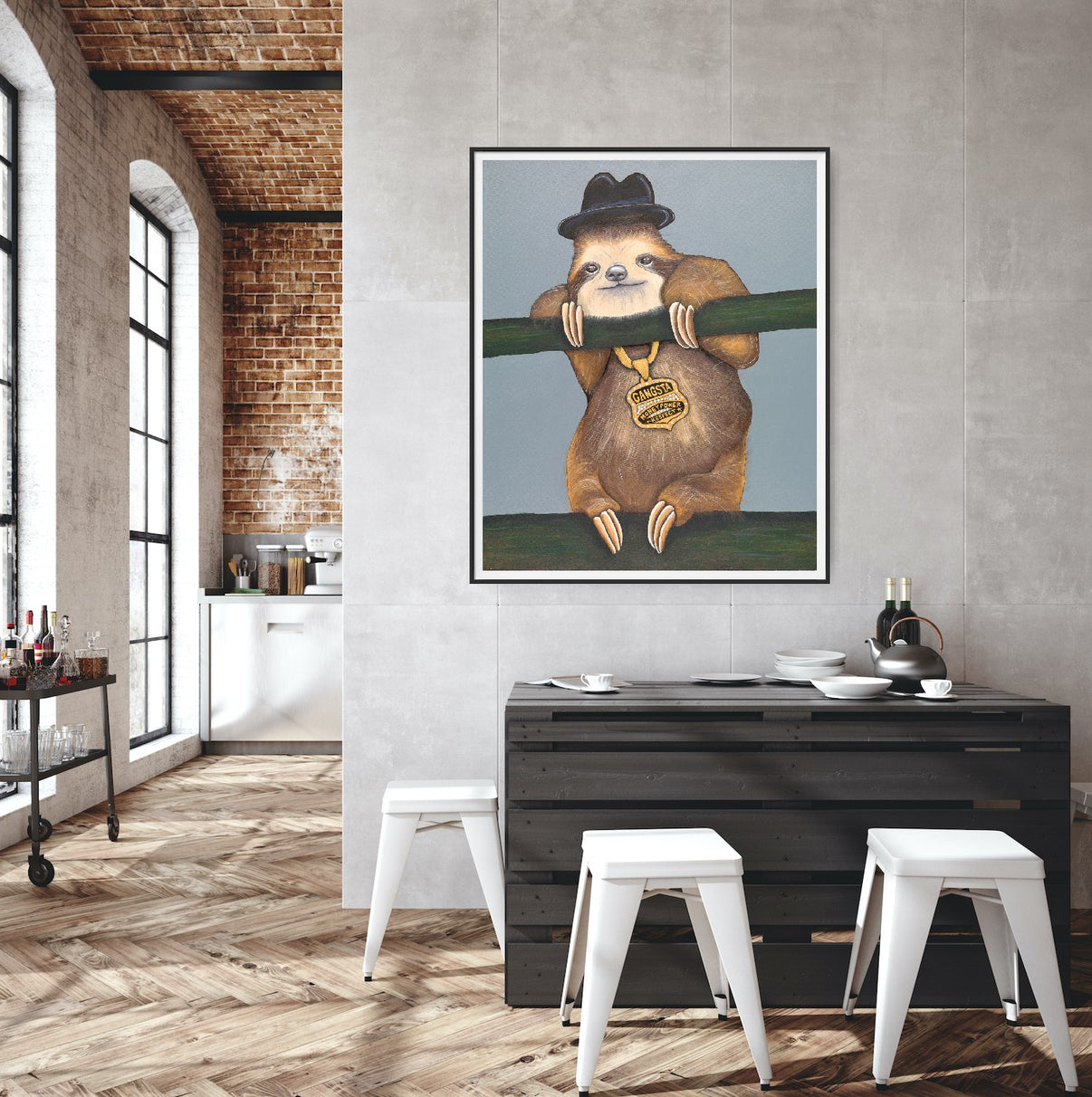 "Gangsta Sloth" velg størrelse – Art By Hamre